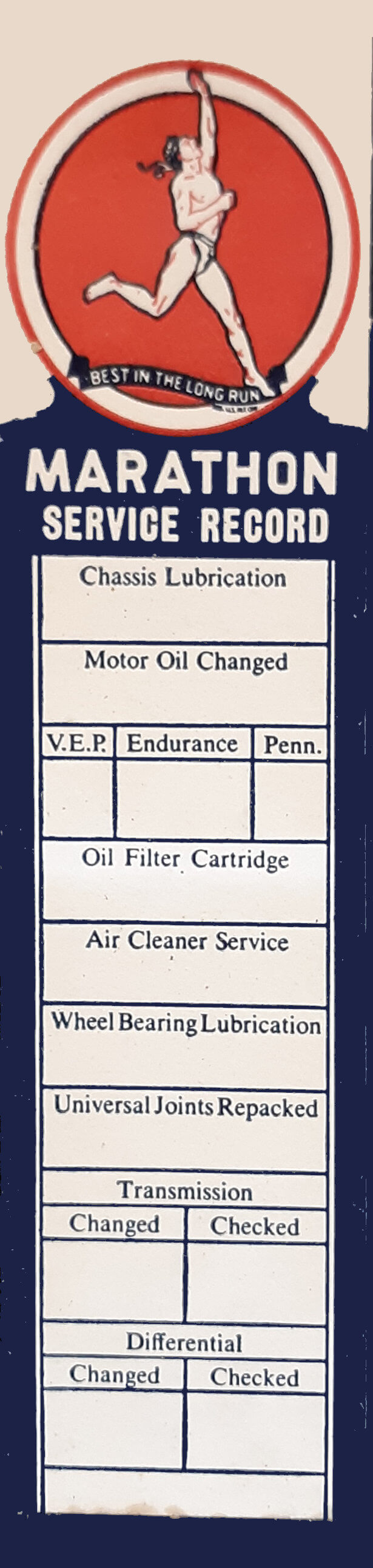 1954 ORIGINAL MARATHON Oil Change Lubrication Sticker : Bob Hoyts ...