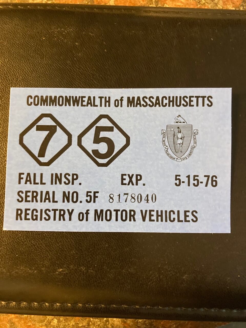 1975 Massachusetts ORIGINAL Fall Inspection Sticker : Bob Hoyts Classic ...