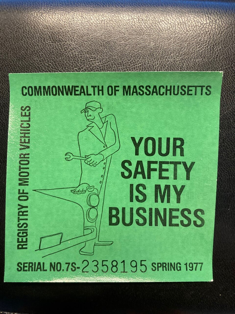 1977 Massachusetts ORIGINAL Spring Inspection Sticker : Bob Hoyts ...