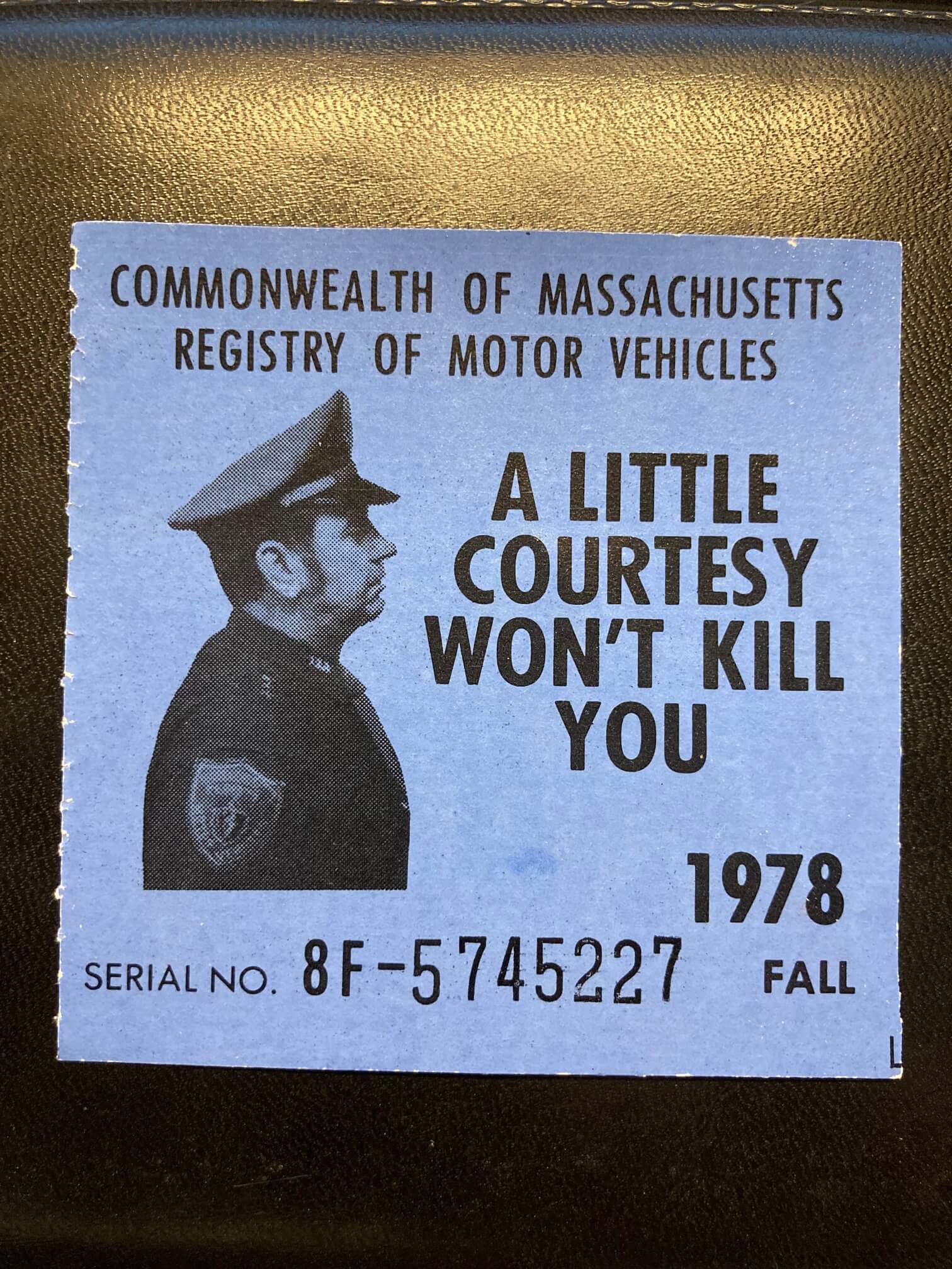 1978 Massachusetts ORIGINAL Fall Inspection Sticker : Bob Hoyts Classic ...