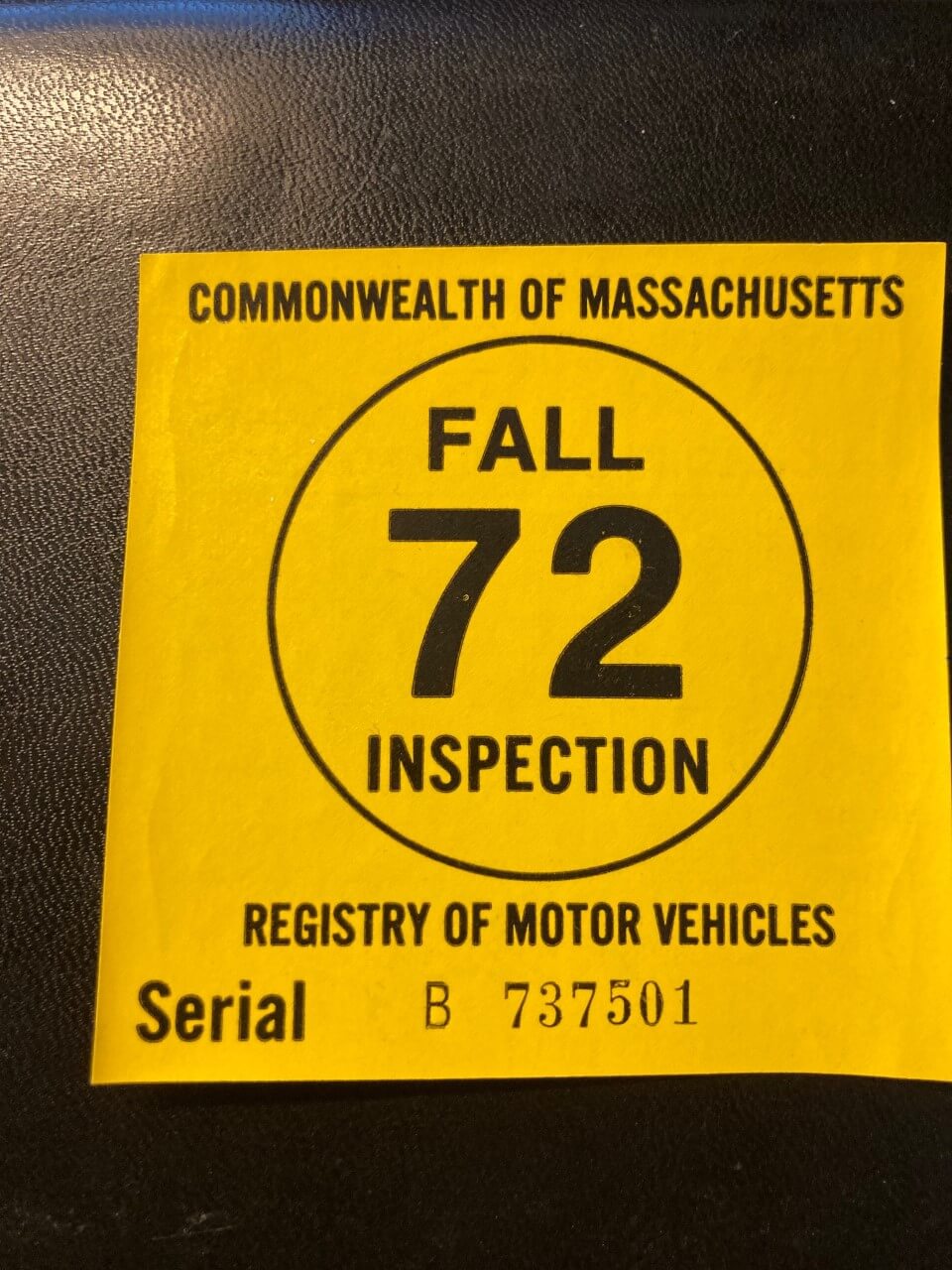 1972 Massachusetts ORIGINAL Fall Inspection Sticker : Bob Hoyts Classic ...