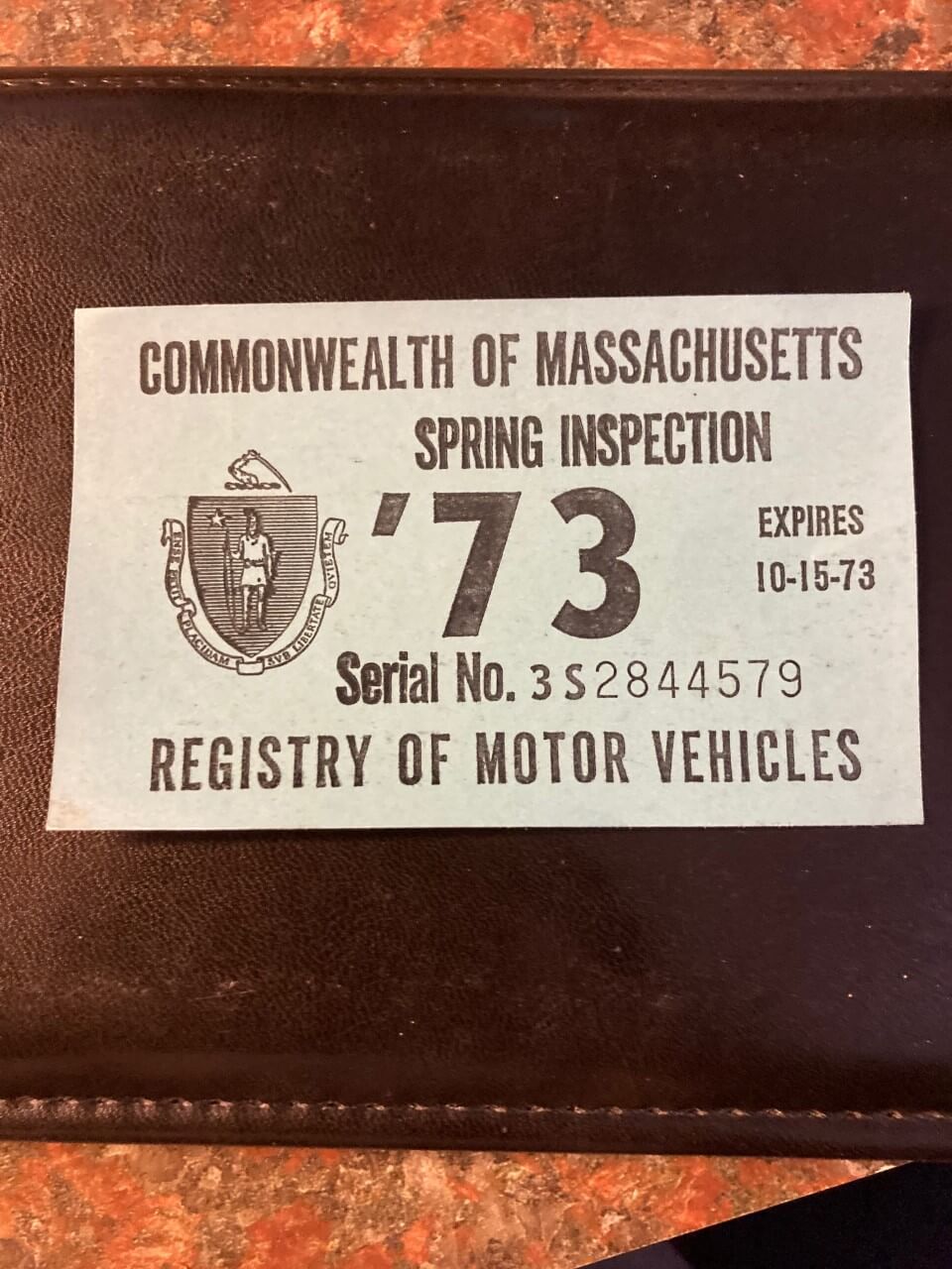1973 Massachusetts ORIGINAL Spring Inspection Sticker : Bob Hoyts ...