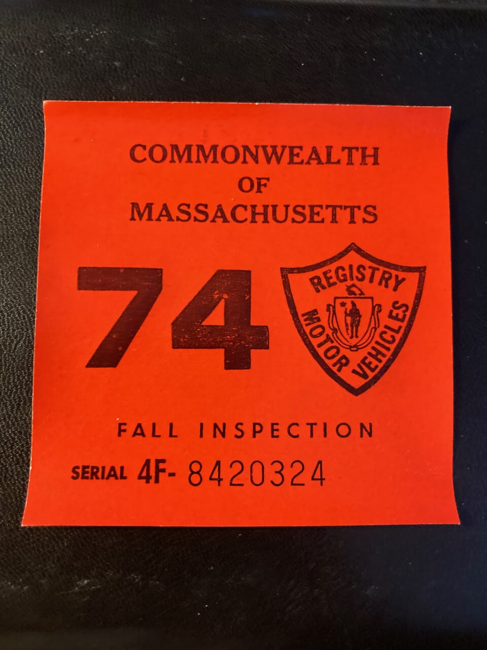 1974 Massachusetts ORIGINAL Fall Inspection Sticker : Bob Hoyts Classic ...