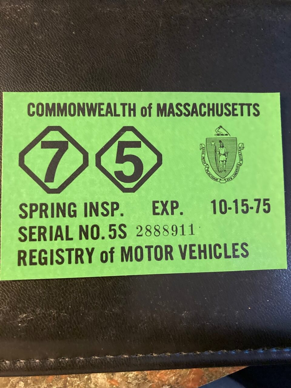 1975 Massachusetts ORIGINAL Spring Inspection Sticker : Bob Hoyts ...