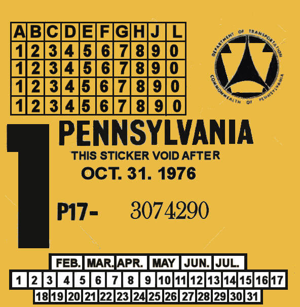 1976-1 Pennsylvania INSPECTION Sticker : Bob Hoyts Classic Inspection ...