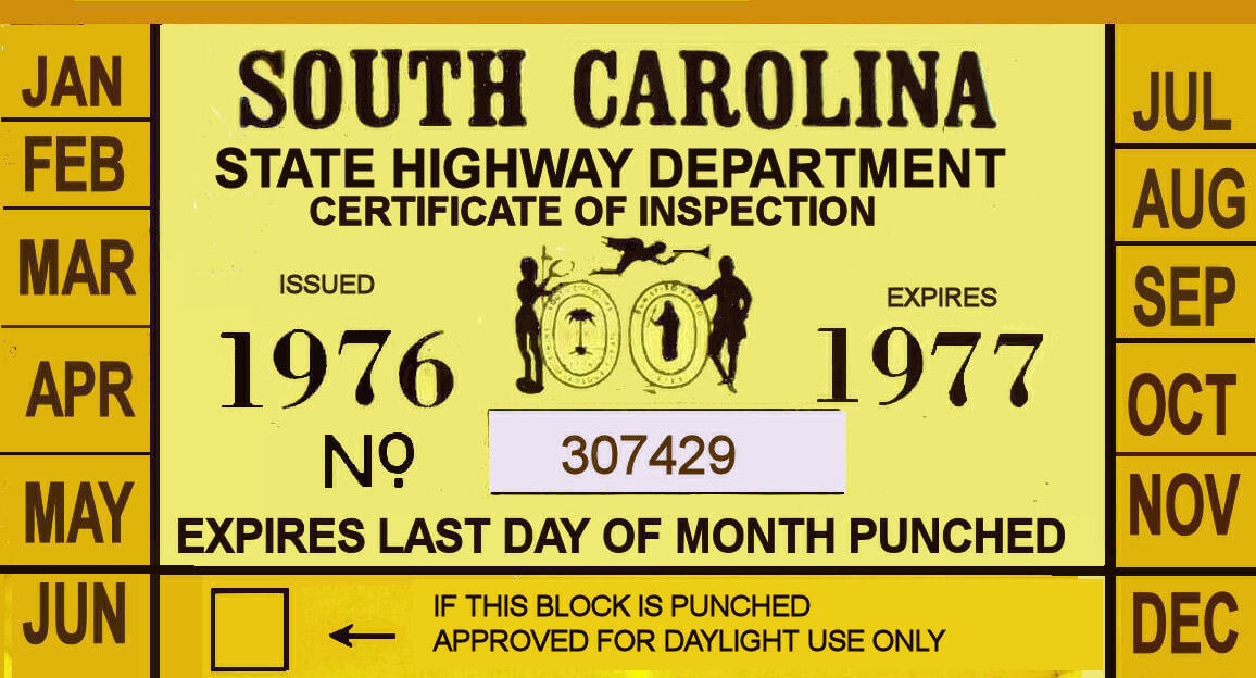 South Carolina : Bob Hoyts Classic Inspection Stickers | Add a Final ...