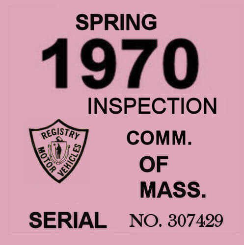 1970 Massachusetts SPRING INSPECTION Sticker : Bob Hoyts Classic ...