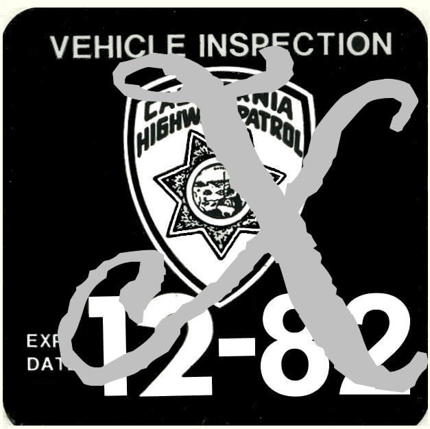 1982 CA safety check Inspection Sticker : Bob Hoyts Classic Inspection ...