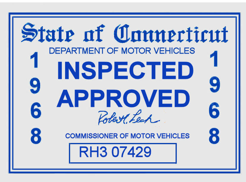 1968 Connecticut inspection sticker : Bob Hoyts Classic Inspection ...