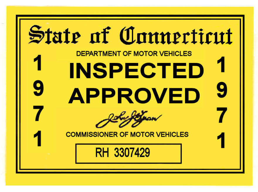 1971 Connecticut Inspection Sticker : Bob Hoyts Classic Inspection ...