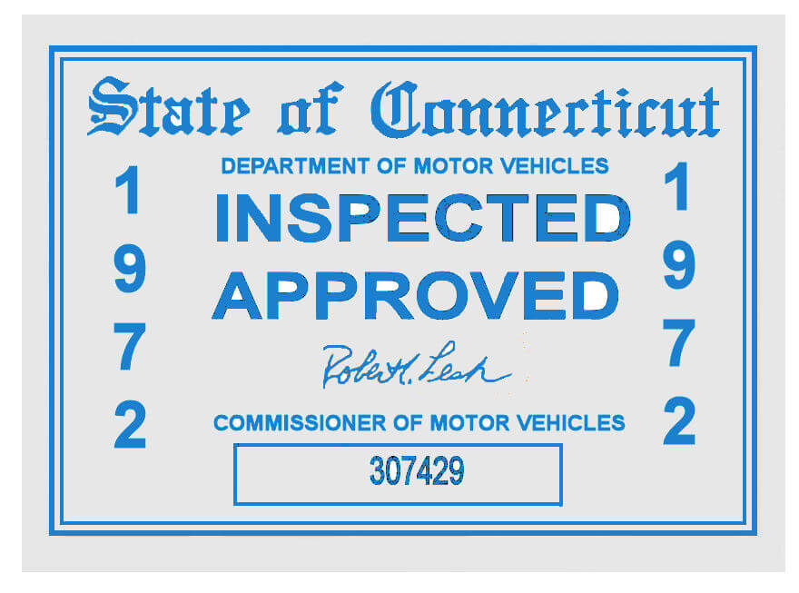 1972 Connecticut Inspection Sticker : Bob Hoyts Classic Inspection ...