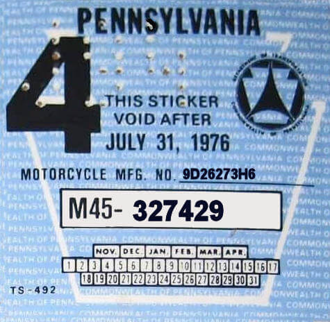 Pennsylvania 1976 Cycle Inspection Sticker : Bob Hoyts Classic ...