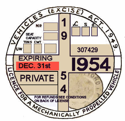England 1954Tax /inspection sticker : Bob Hoyts Classic Inspection ...
