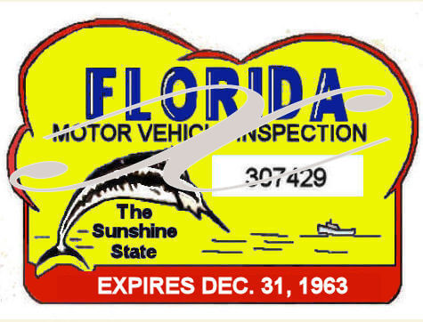 1963 Florida Safety Check Inspection sticker : Bob Hoyts Classic ...
