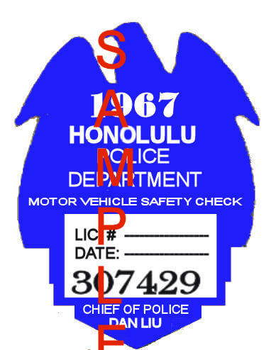 1967 Hawaii inspection sticker HONOLULU : Bob Hoyts Classic Inspection ...