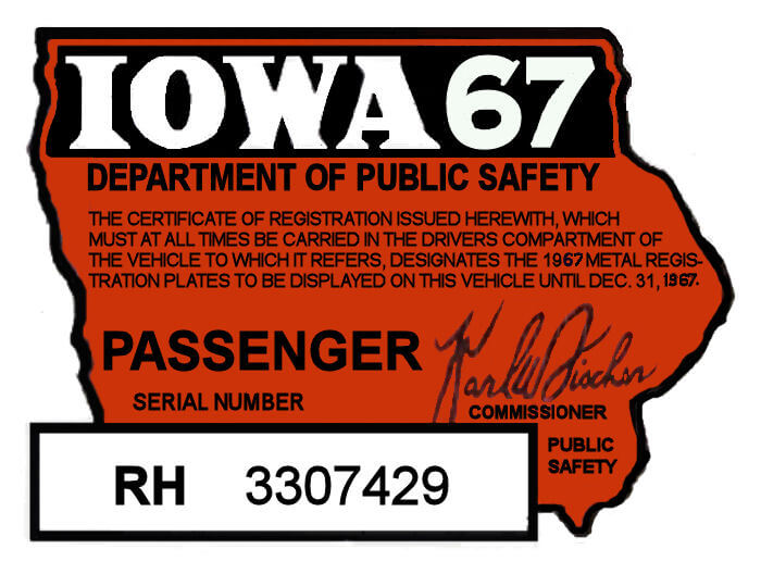 1967 Iowa Registration Sticker : Bob Hoyts Classic Inspection Stickers ...
