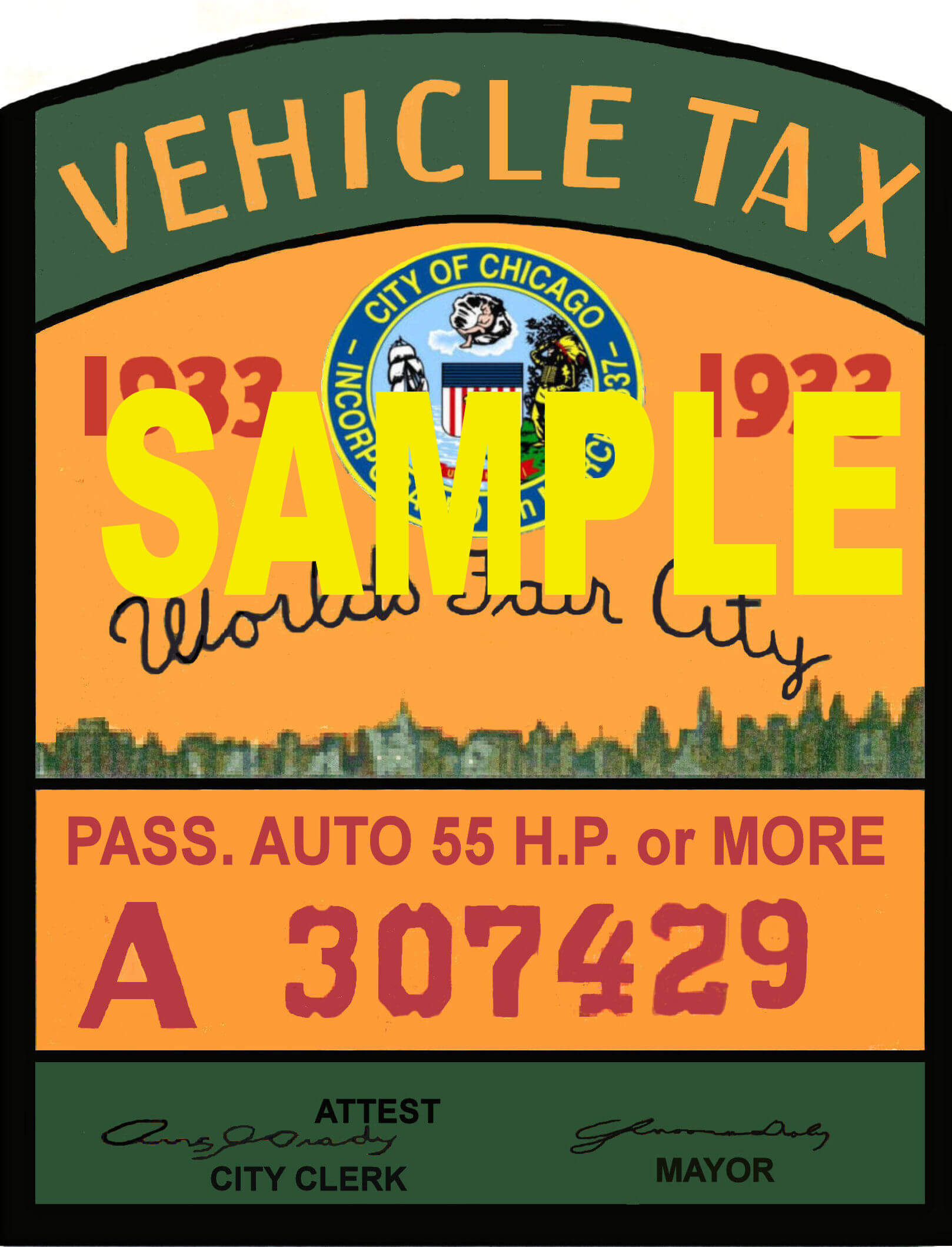 1933 ILTax registration sticker CHICAGO : Bob Hoyts Classic Inspection ...