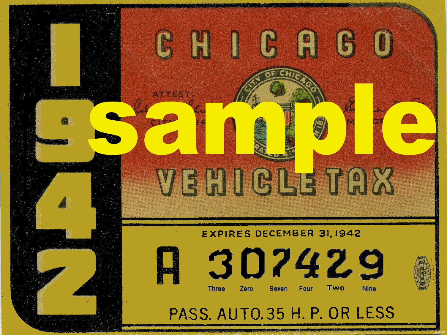 1942 Illinois (Chicago) Tax Sticker : Bob Hoyts Classic Inspection ...