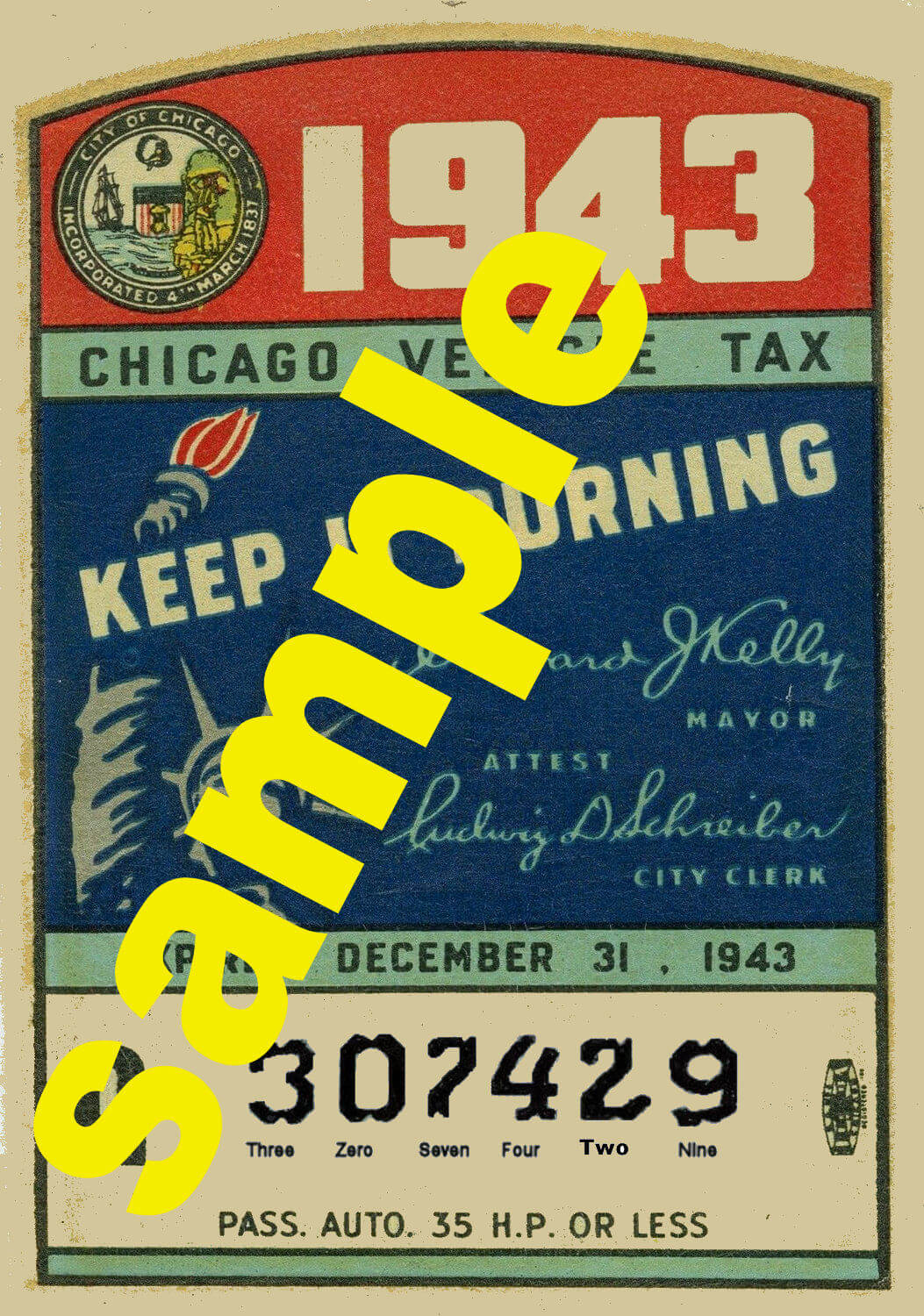1943 Illinois tax inspection sticker (CHICAGO) : Bob Hoyts Classic ...