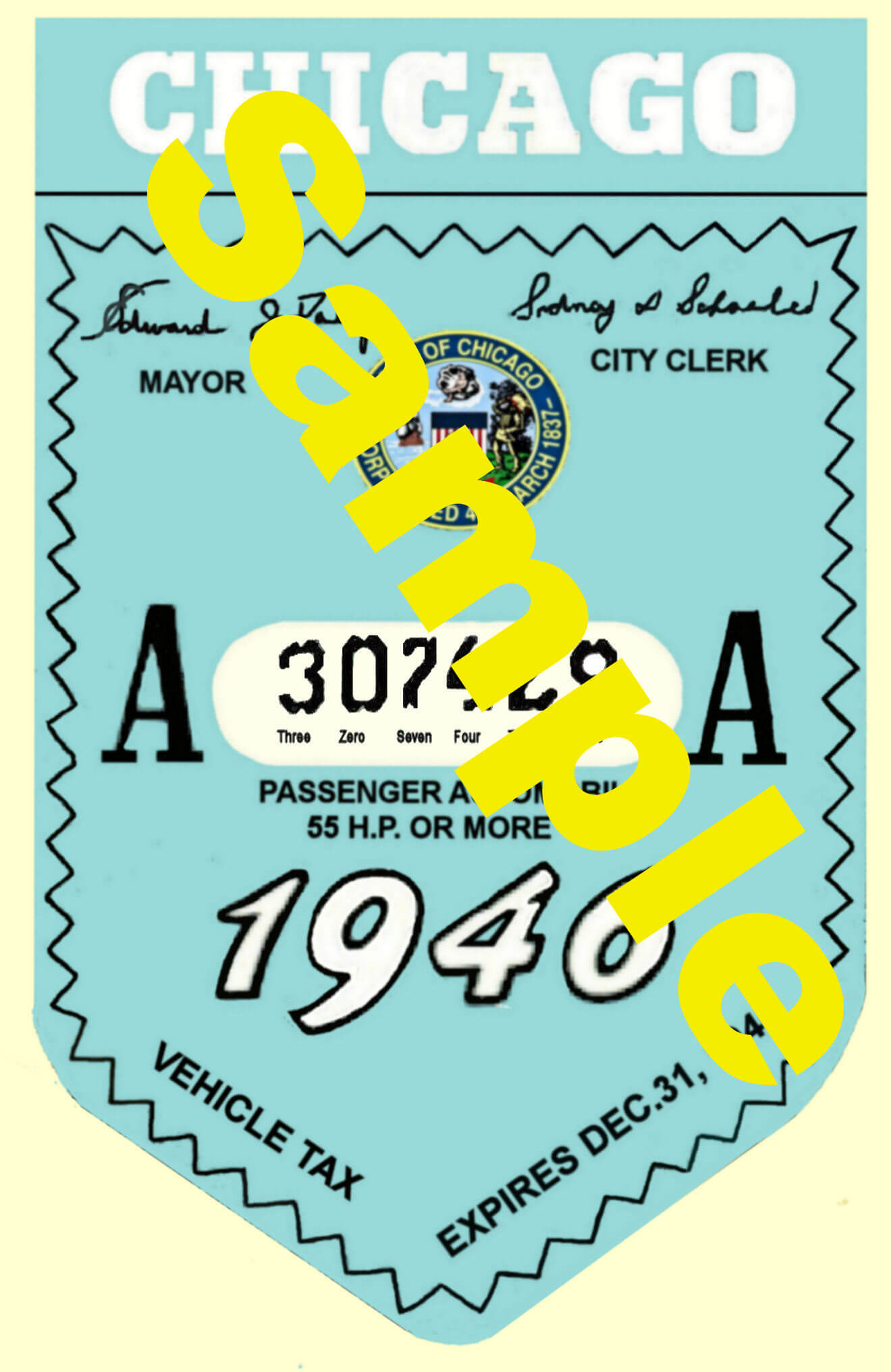 1946 IL tax reistration sticker CHICAGO : Bob Hoyts Classic Inspection ...