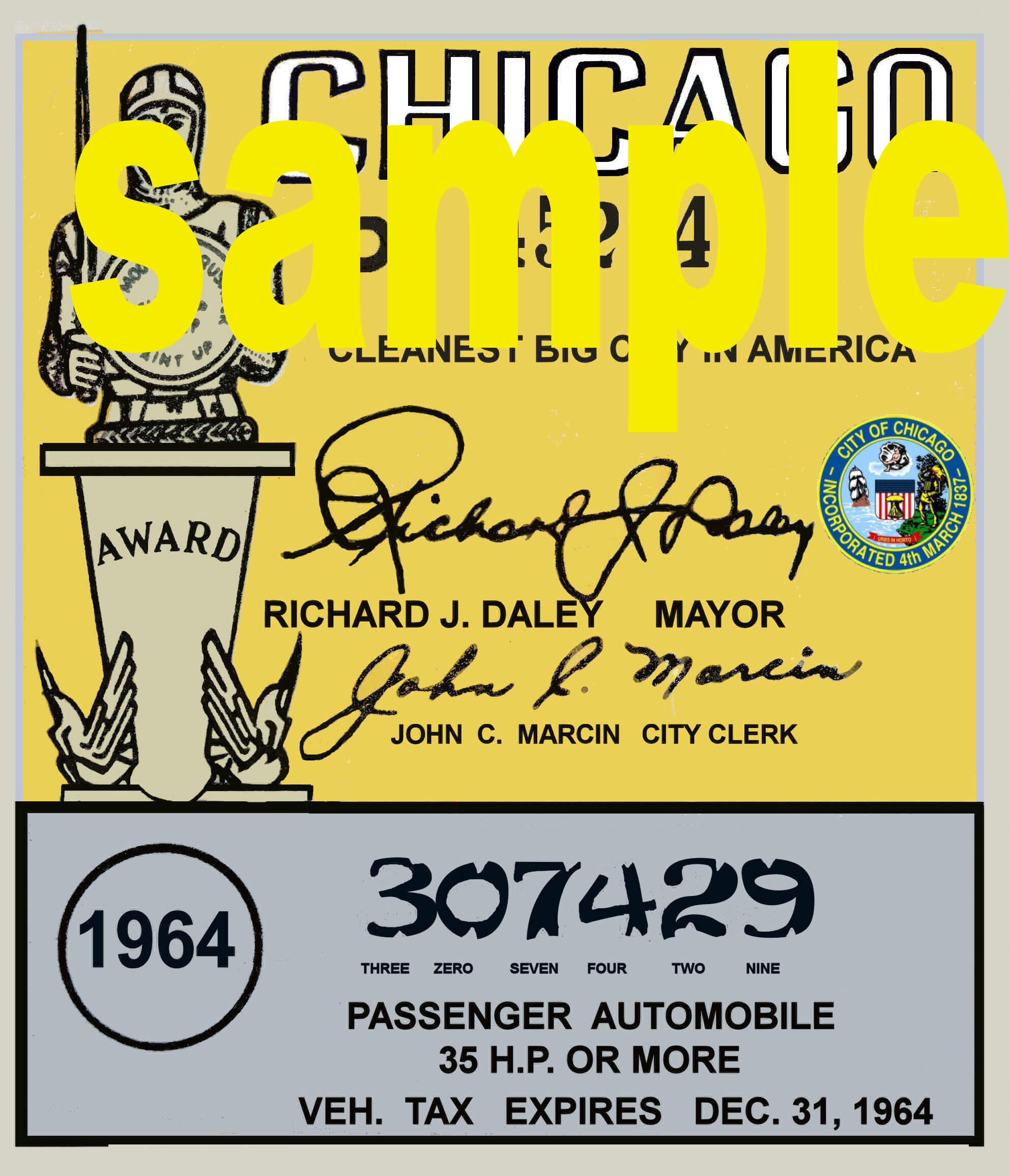 1964 IL tax registration CHICAGO : Bob Hoyts Classic Inspection ...