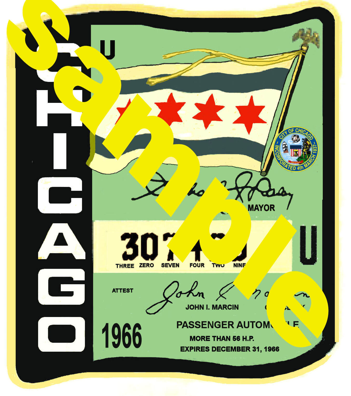1966 IL Tax/Inspection sticker CHICAGO : Bob Hoyts Classic Inspection ...