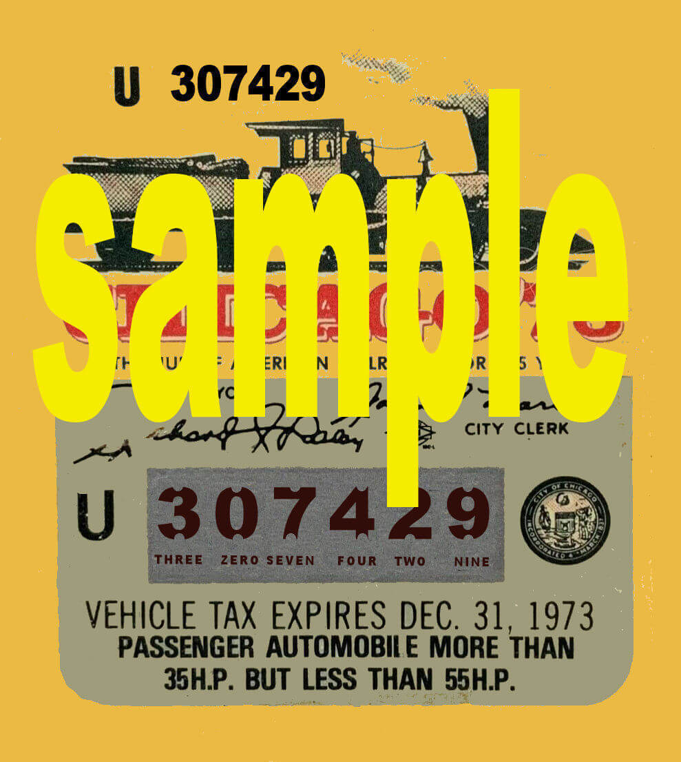 1973 IL Tax Registration sticker CHICAGO : Bob Hoyts Classic Inspection ...