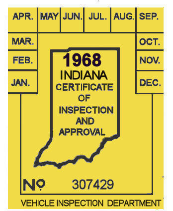 1968 Indiana INSPECTION sticker : Bob Hoyts Classic Inspection Stickers ...