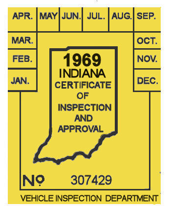 1969 Indiana INSPECTION Sticker : Bob Hoyts Classic Inspection Stickers ...