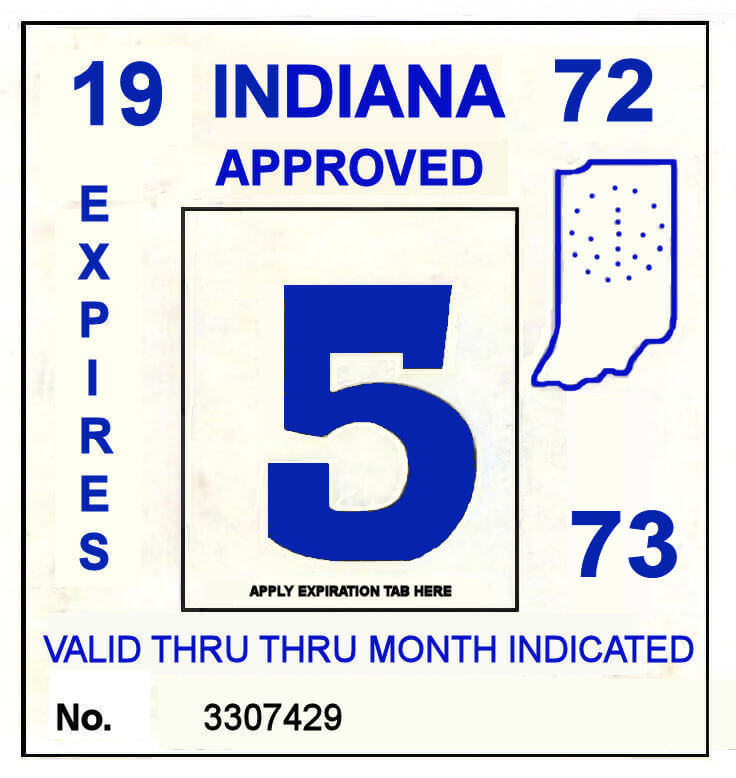 1972-73 Indiana INSPECTION Sticker BLUE : Bob Hoyts Classic Inspection ...