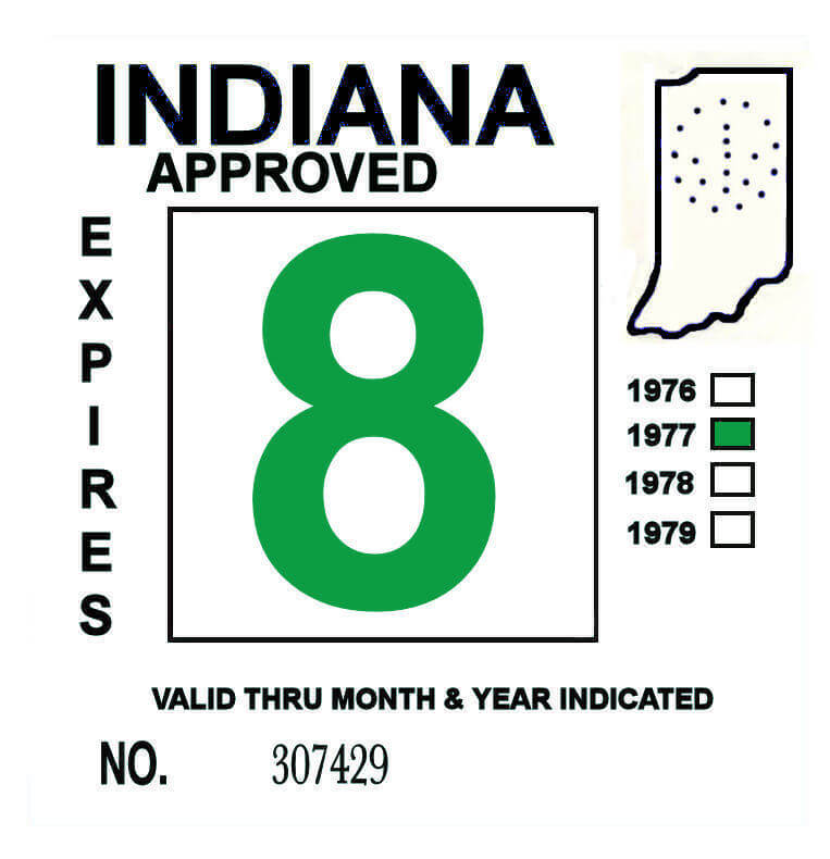 1977 Indiana Inspection Sticker GREEN : Bob Hoyts Classic Inspection ...