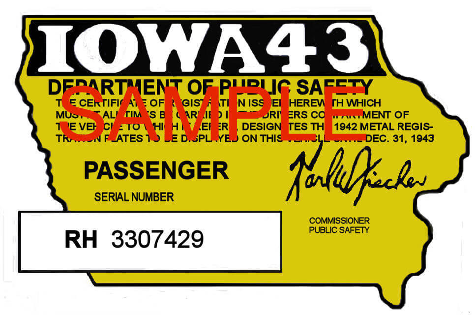 1943 Iowa REGISTRATION Sticker : Bob Hoyts Classic Inspection Stickers ...