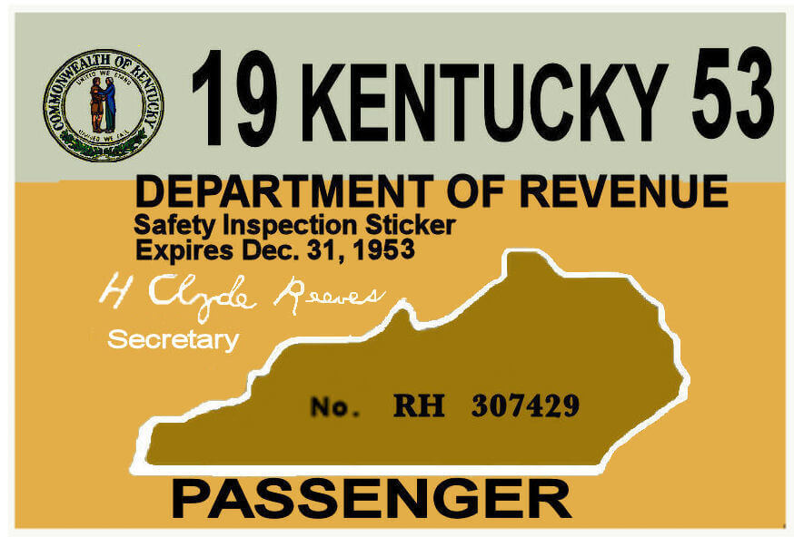 1953 Kentucky Registration Sticker : Bob Hoyts Classic Inspection ...