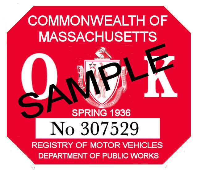 1936 Massachusetts SPRING INSPECTION Sticker : Bob Hoyts Classic ...