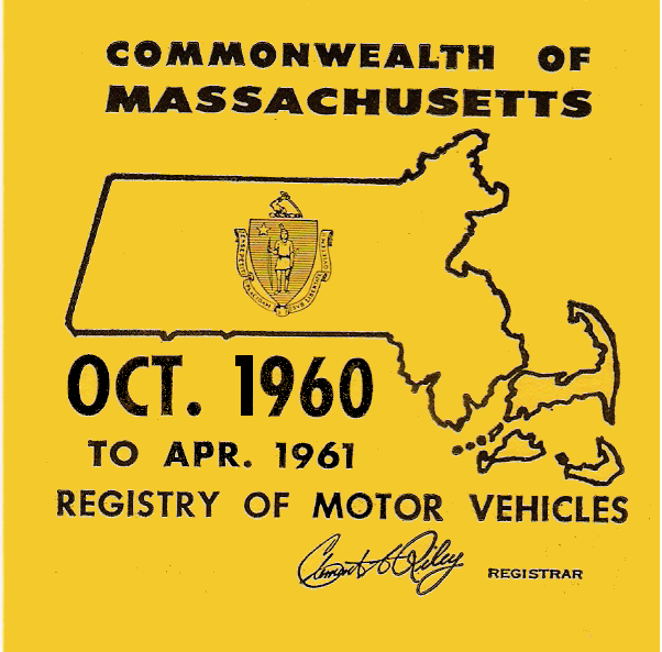 1960 Massachusetts Fall INSPECTION Sticker : Bob Hoyts Classic ...