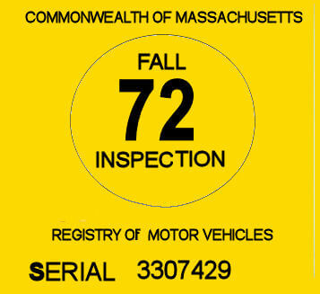 1972 Massachusetts FALL INSPECTION Sticker : Bob Hoyts Classic ...