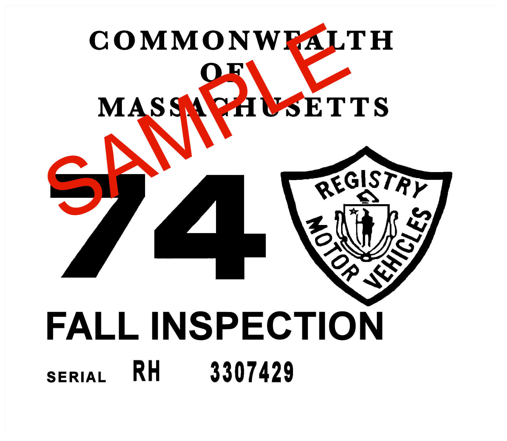 1974 Massachusetts FALL INSPECTION Sticker : Bob Hoyts Classic ...