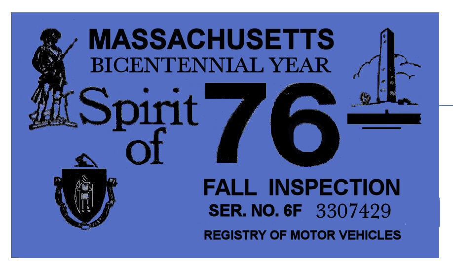 1976 Massachusetts FALL INSPECTION Sticker : Bob Hoyts Classic ...