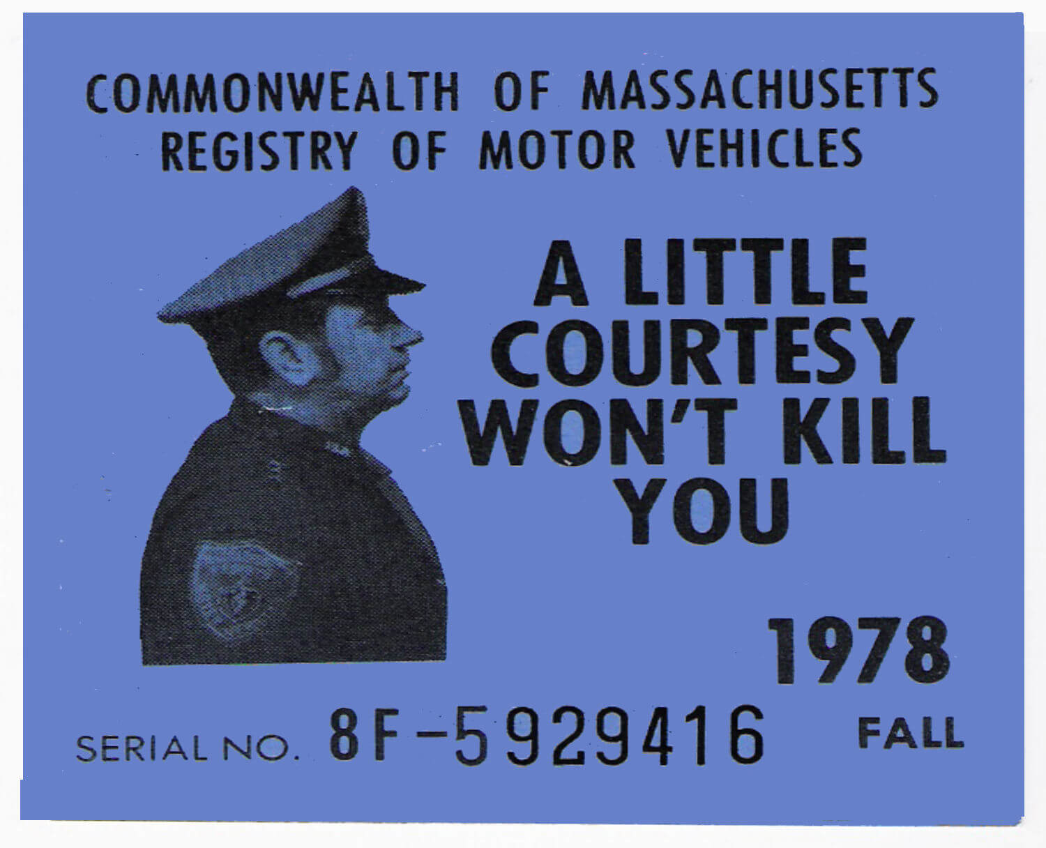 1978 Massachusetts FALL INSPECTION Sticker : Bob Hoyts Classic ...