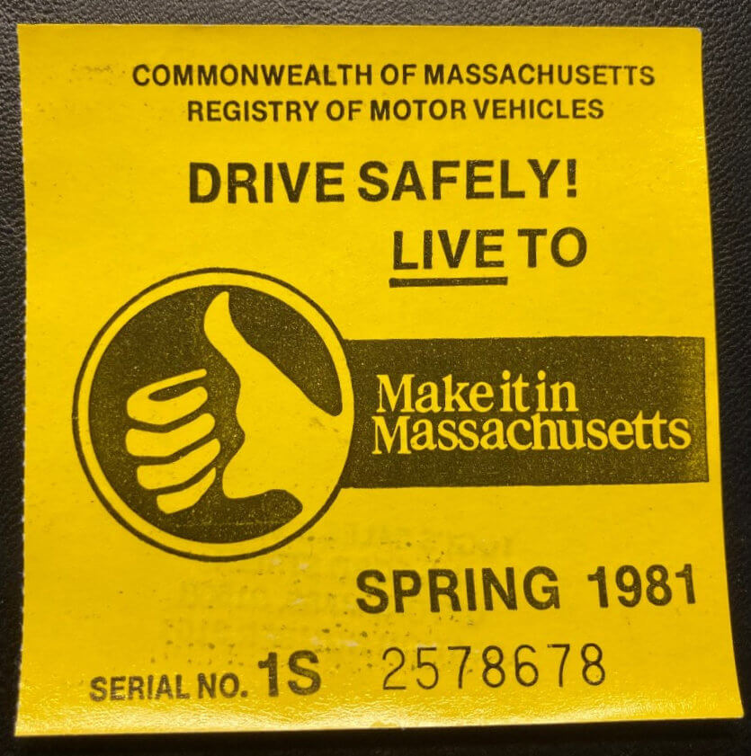 1981 Massachusetts ORIGINAL Spring Inspection Sticker : Bob Hoyts ...