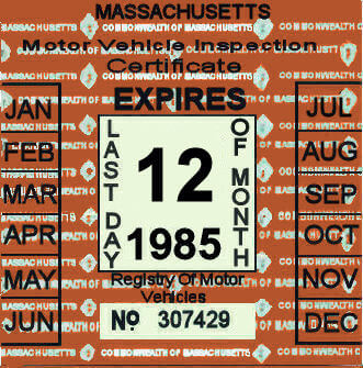1985 Massachusetts Fall Inspection sticker : Bob Hoyts Classic ...