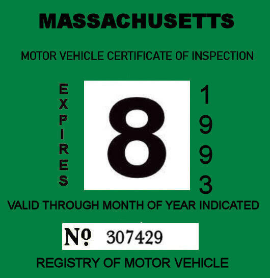 1993 Massachusetts inspection sticker : Bob Hoyts Classic Inspection ...