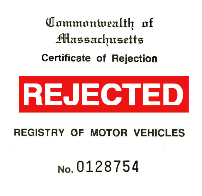 Massachusetts REJECTION Sticker 70s : Bob Hoyts Classic Inspection ...