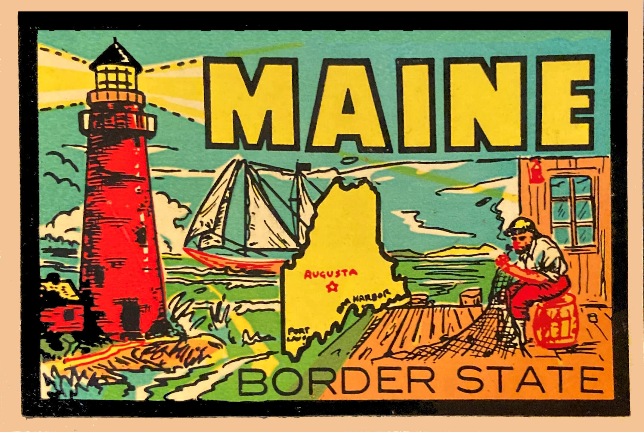 Maine (1) Border State Vintage Vacation Stickers : Bob Hoyts Classic ...