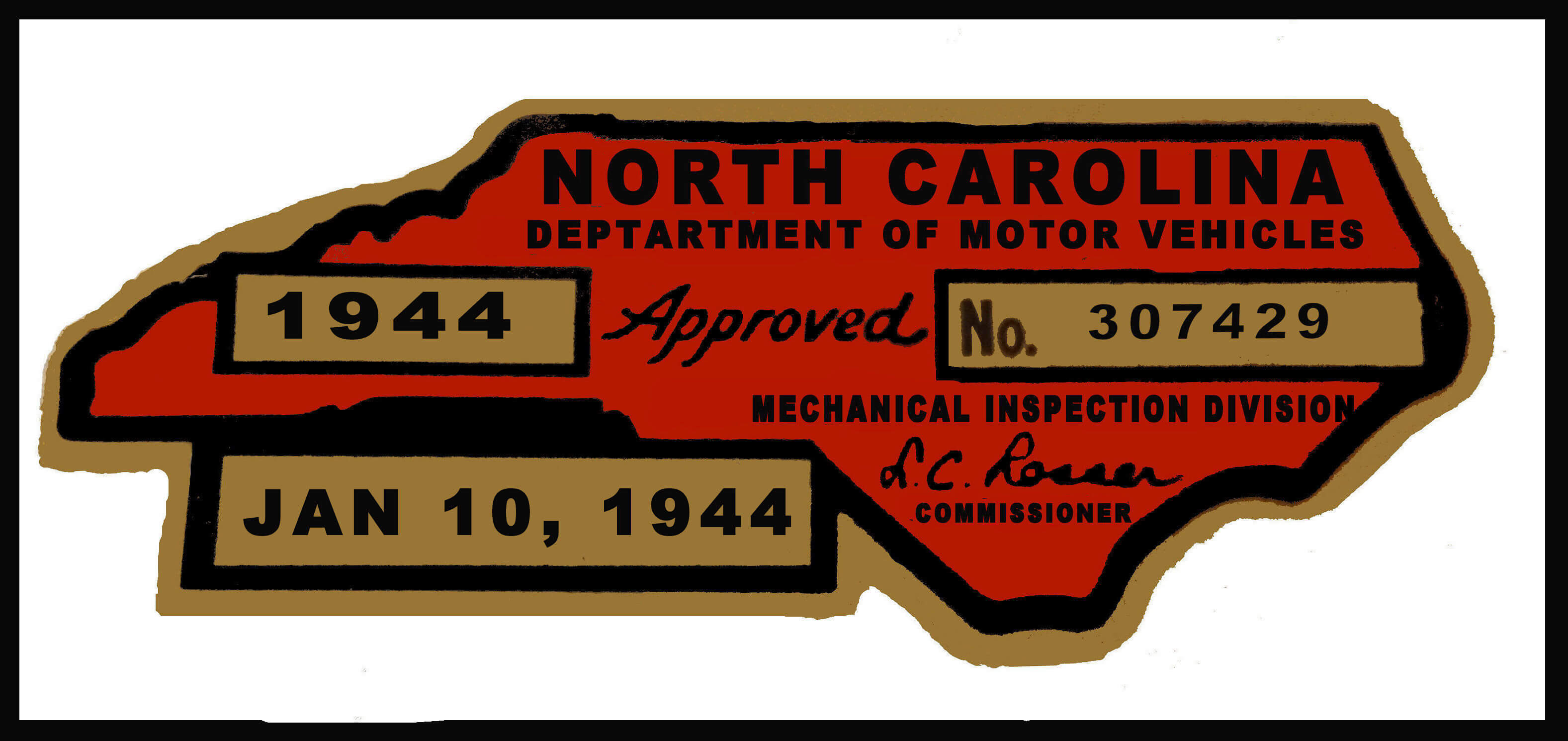 1944 NC Inspection Sticker : Bob Hoyts Classic Inspection Stickers ...