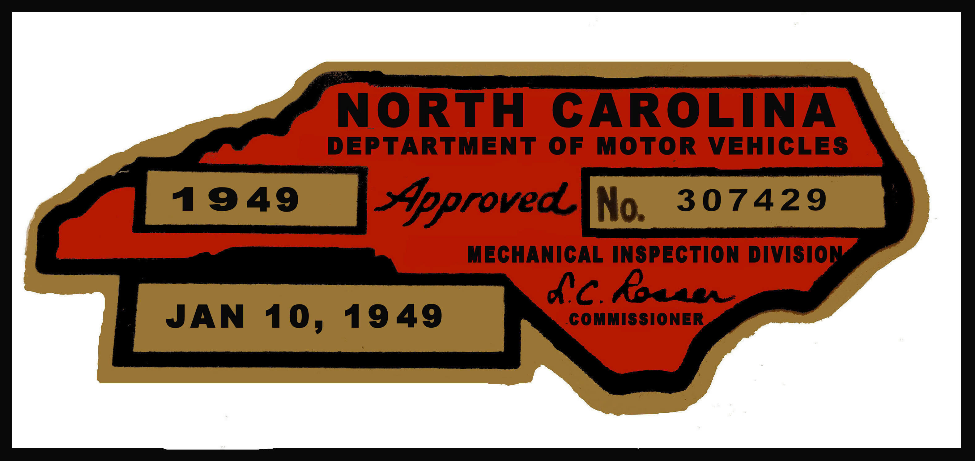 1949 North Caroline INSPECTION Sticker : Bob Hoyts Classic Inspection ...