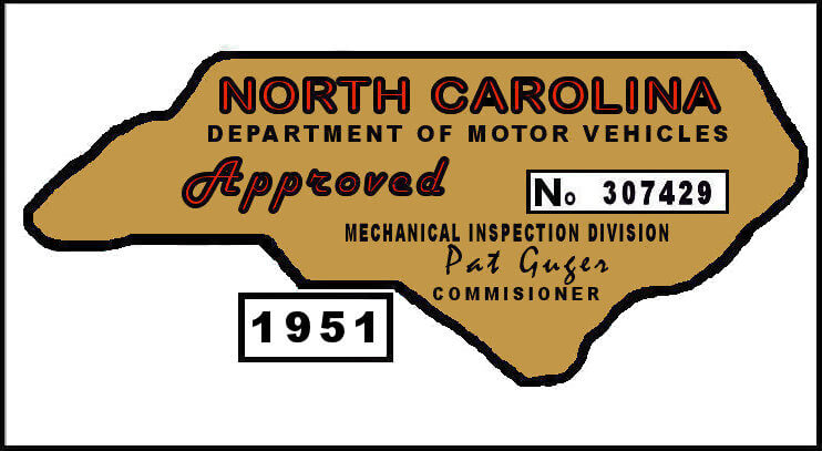 1951 NC Safety Check inspection sticker : Bob Hoyts Classic Inspection ...