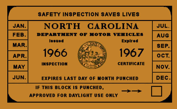 1966-67 North Carolina INSPECTION Sticker. : Bob Hoyts Classic ...