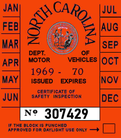 1969-70 North Carolina Inspection Sticker : Bob Hoyts Classic ...