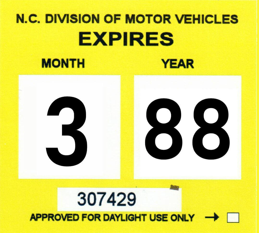 1988 North Carolina Inspection sticker : Bob Hoyts Classic Inspection ...